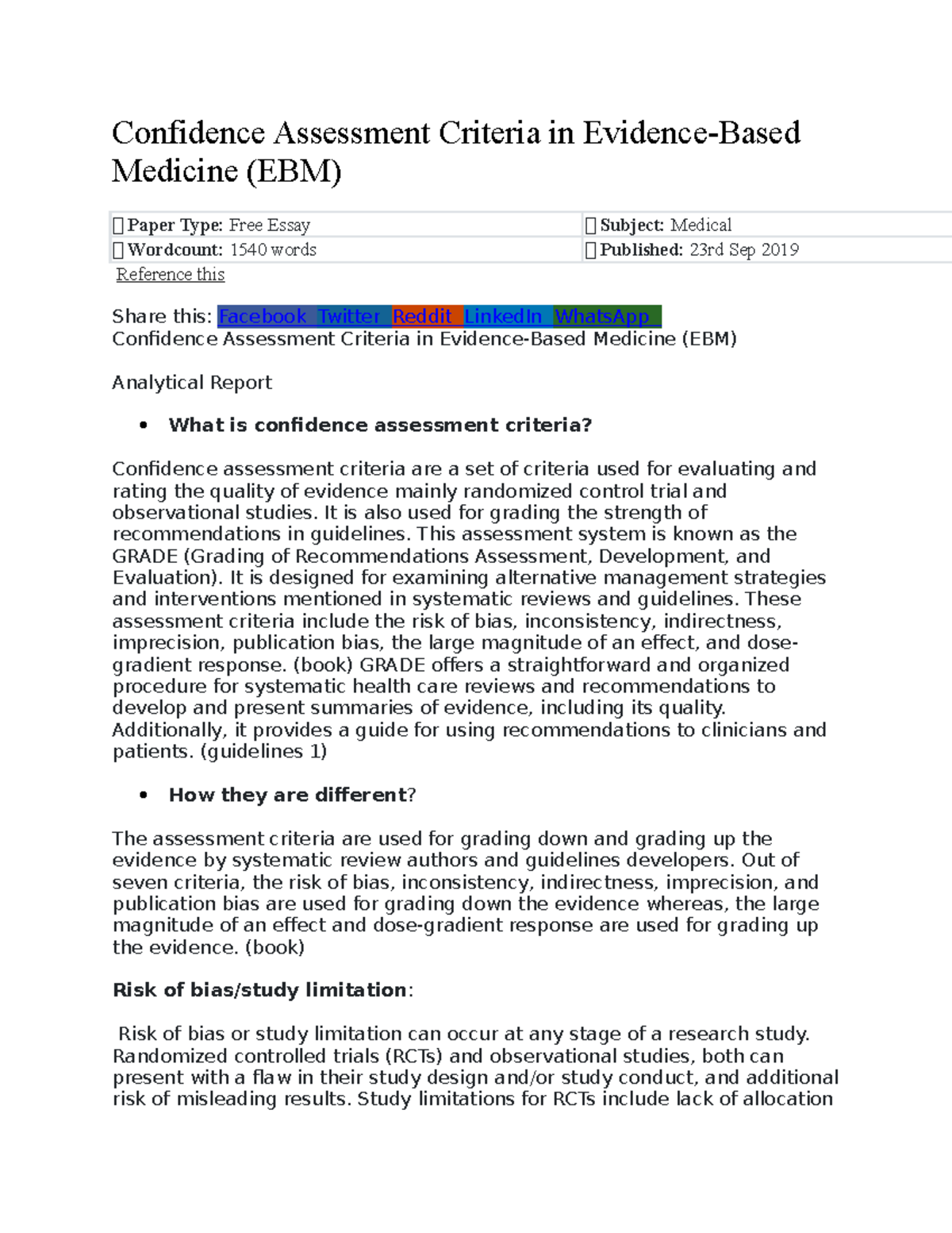 Confidence Assessment Criteria in Evidence - Confidence Assessment ...