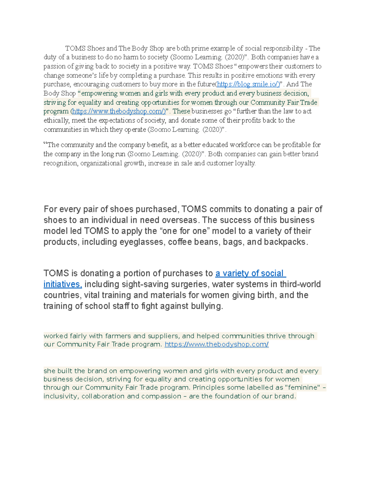 TOMS Shoes and The Body Shop are both prime example of social ...