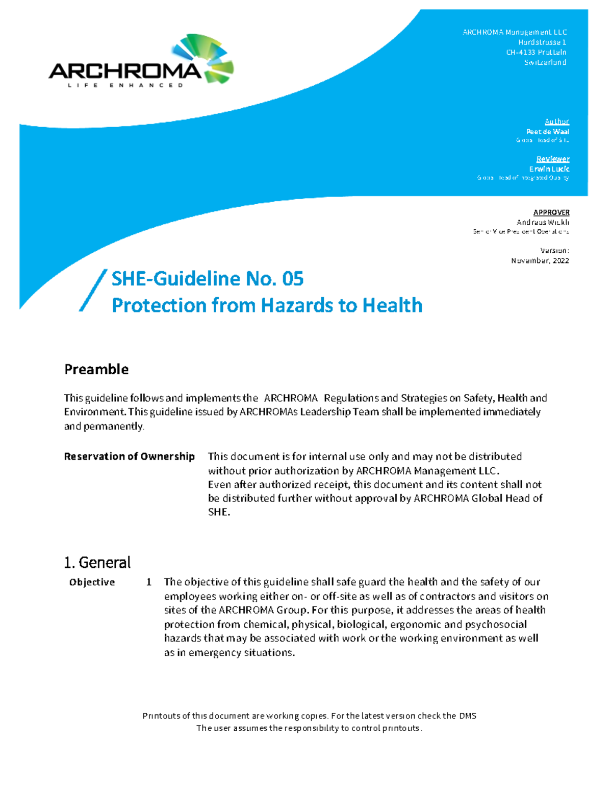 SHE GL 05 Protection from Hazards to Health 2022 - Printouts of this ...