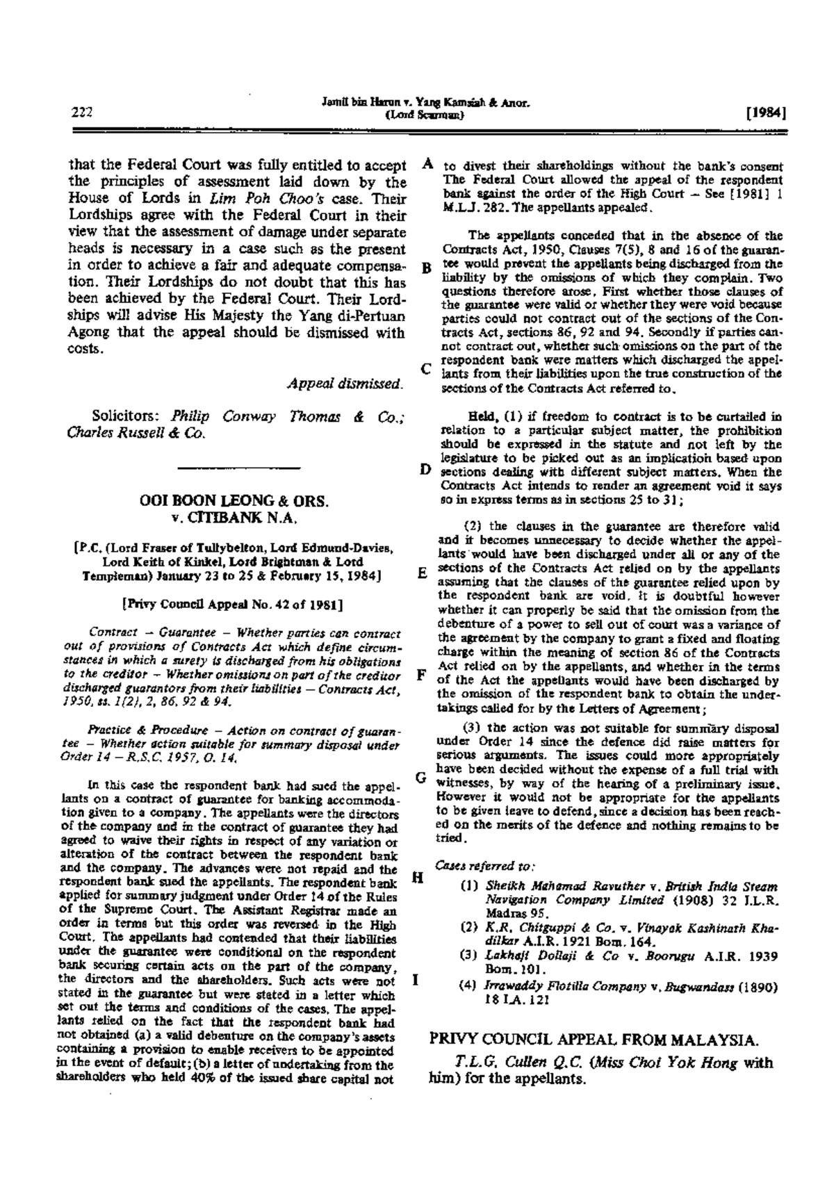 OOI BOON Leong & ORS v Citibank NA - Introduction to Malaysian Legal ...