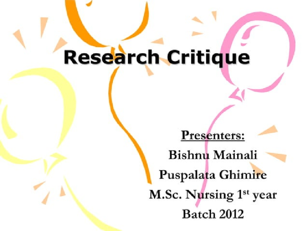 Research critique - Nursing 1st year Batch 2012 Research Critique ...