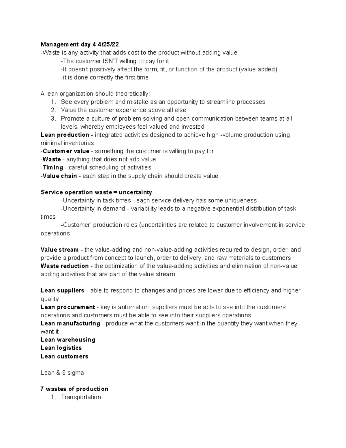 MGT exam 4 - the notes for the fourth management exam - Management day ...