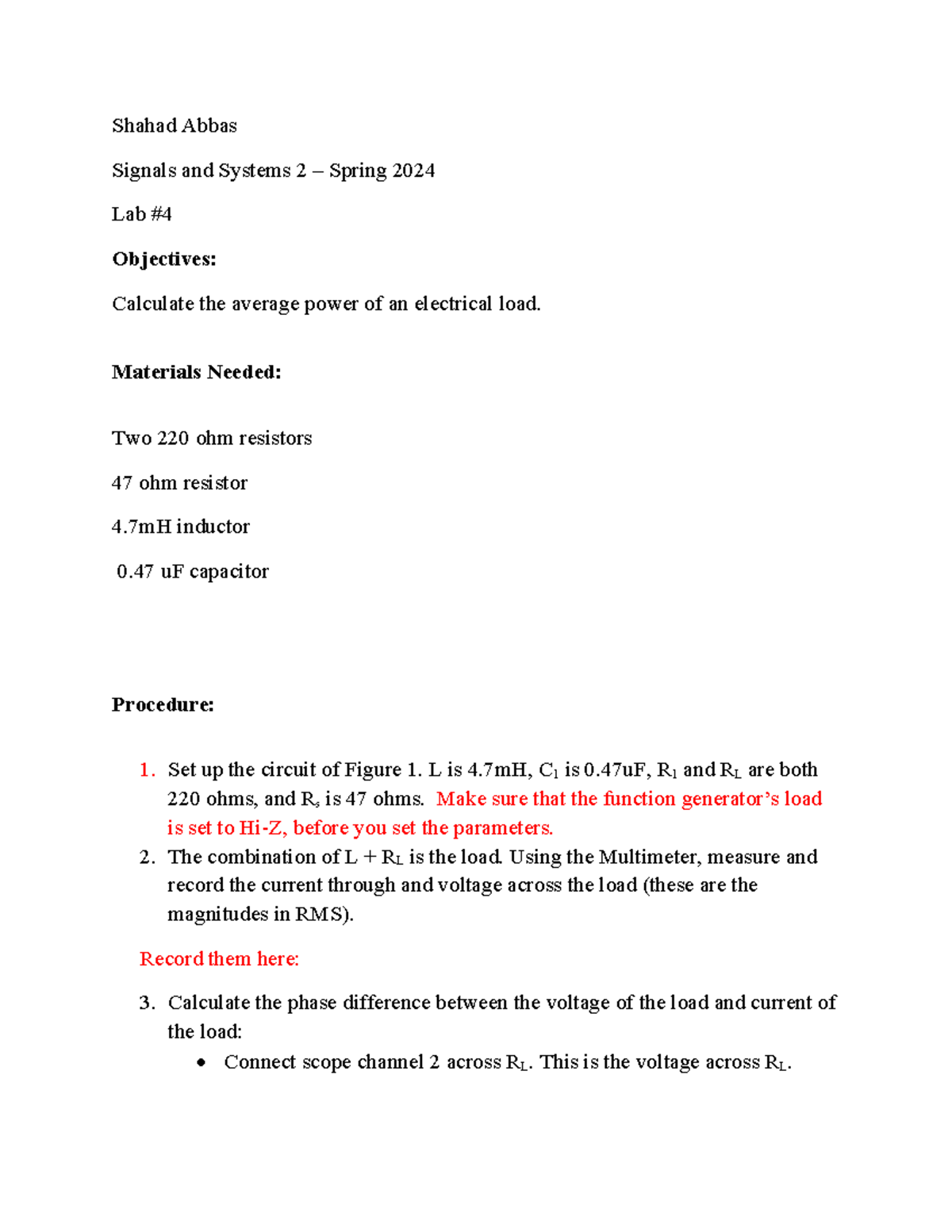 Physics Laboratory experiment - Shahad Abbas Signals and Systems 2 ...