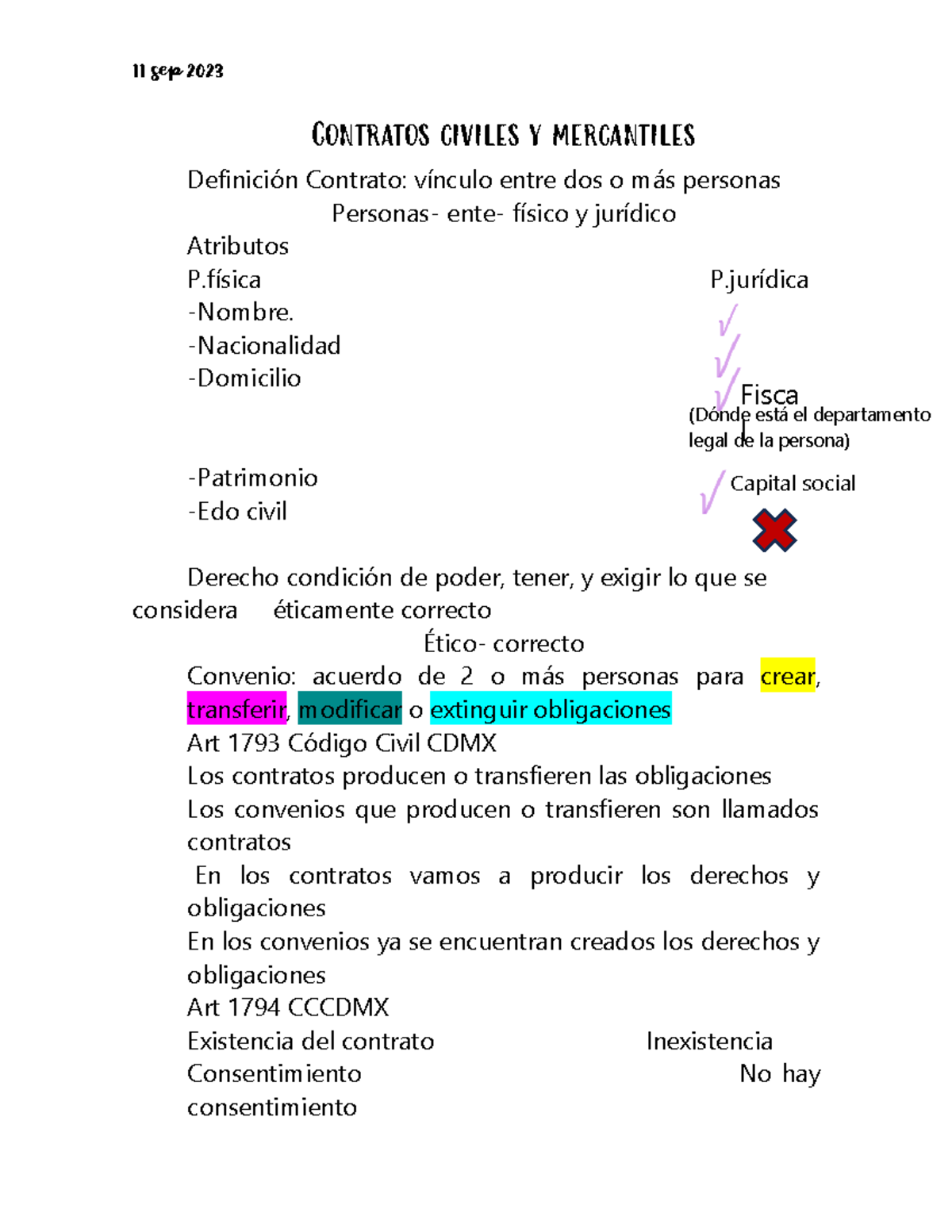 Clase 11 de sep contratos - 11 sep 2023 Contratos civiles y mercantiles Definición Contrato ...
