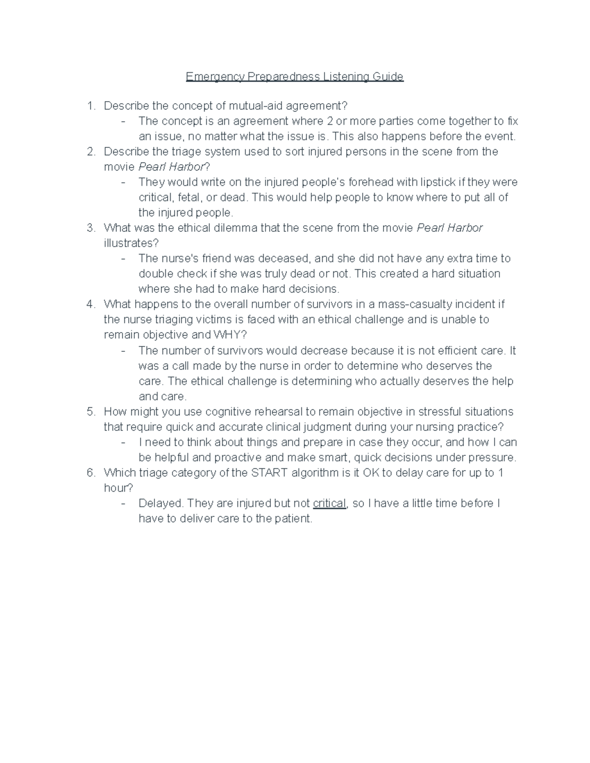 Emergency Preparedness Listening Guide - Emergency Preparedness ...