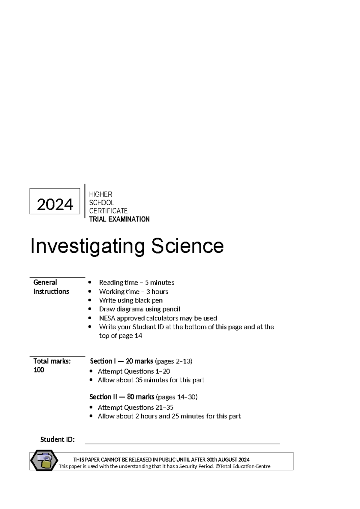 2024 Investigating Science HSC Trial - Investigating Science General ...