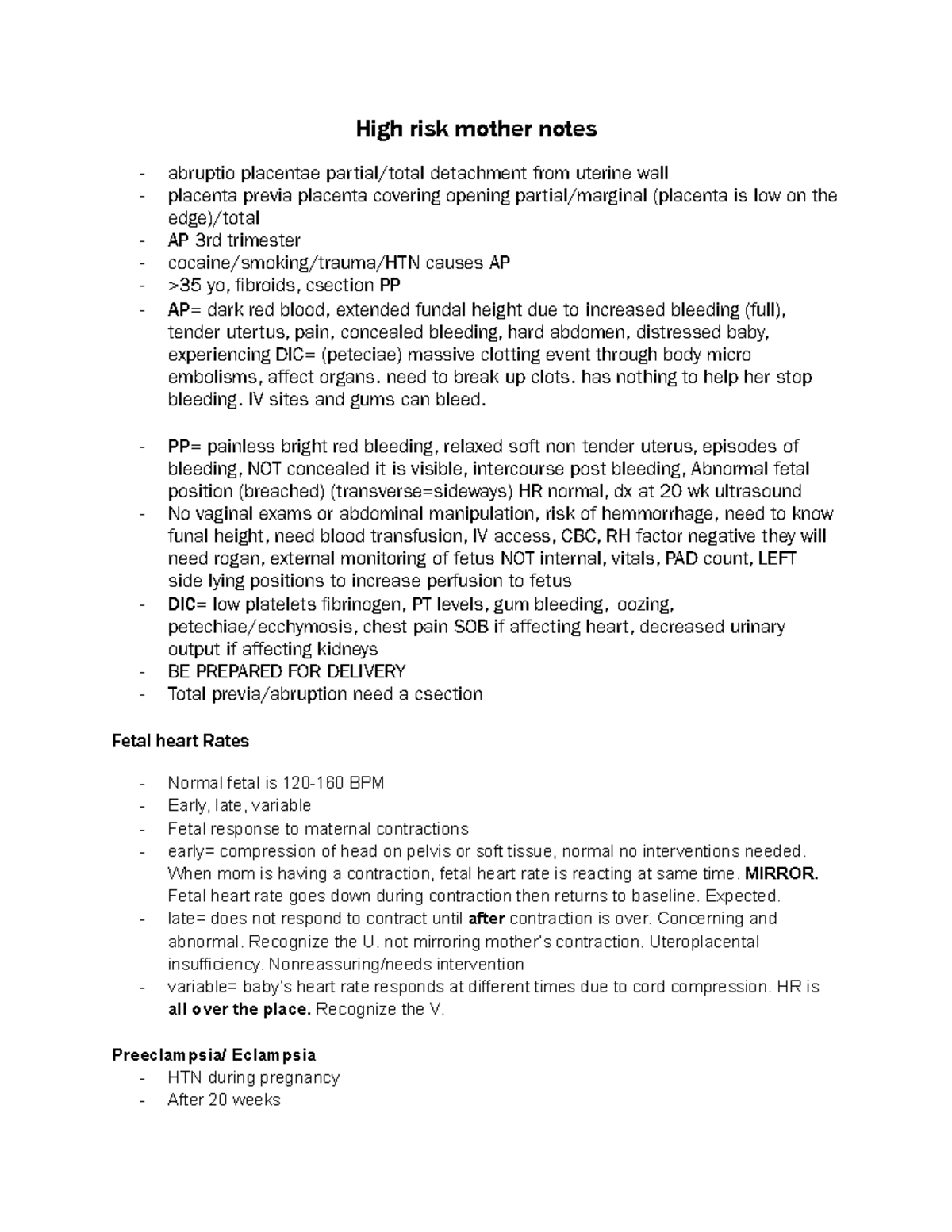 High risk mother notes - EXAM PREP - High risk mother notes abruptio ...