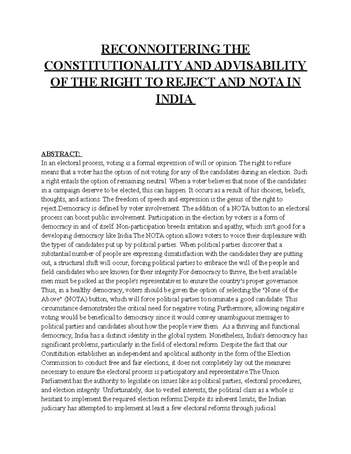 RECONNOITERING THE CONSTITUTIONALITY AND ADVISABILITY OF THE RIGHT TO ...