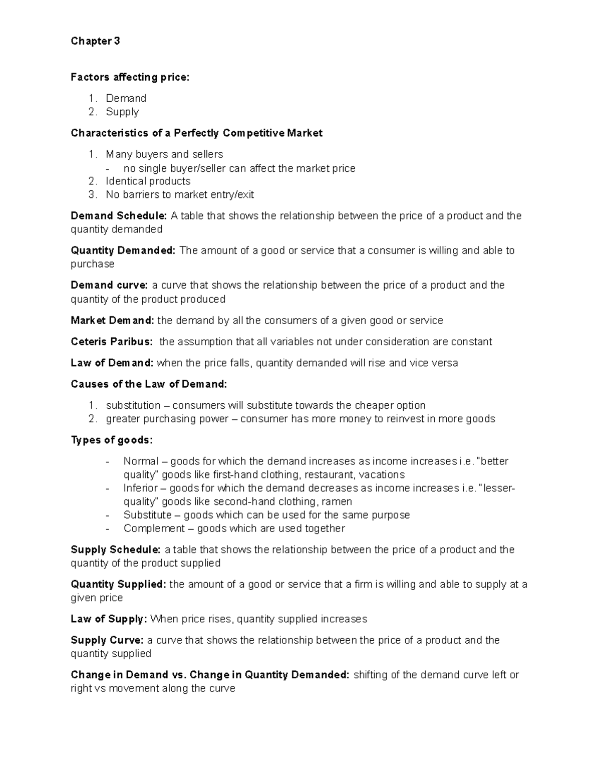 Chapter 3 - Chapter 3 Factors affecting price: Demand Supply ...