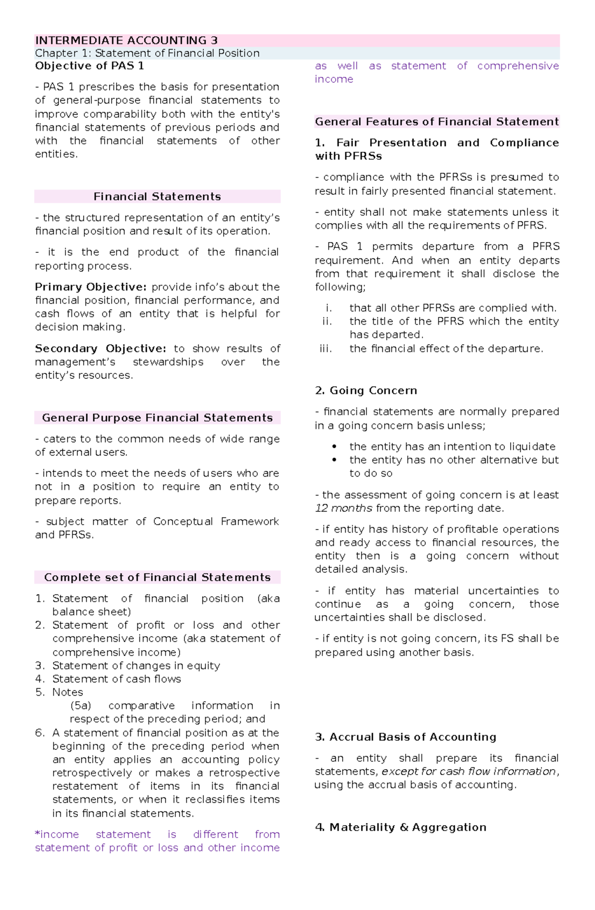IA3-CH1 - notes - INTERMEDIATE ACCOUNTING 3 Chapter 1: Statement of ...