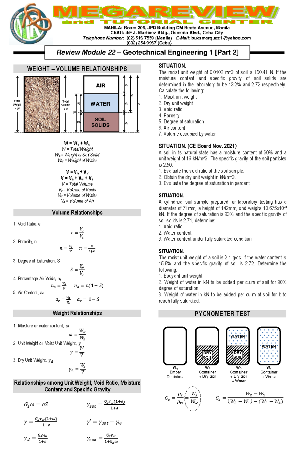 Review Module 22 Geotechnical Engineering 01 Part 2 - MANILA: Room 206 ...