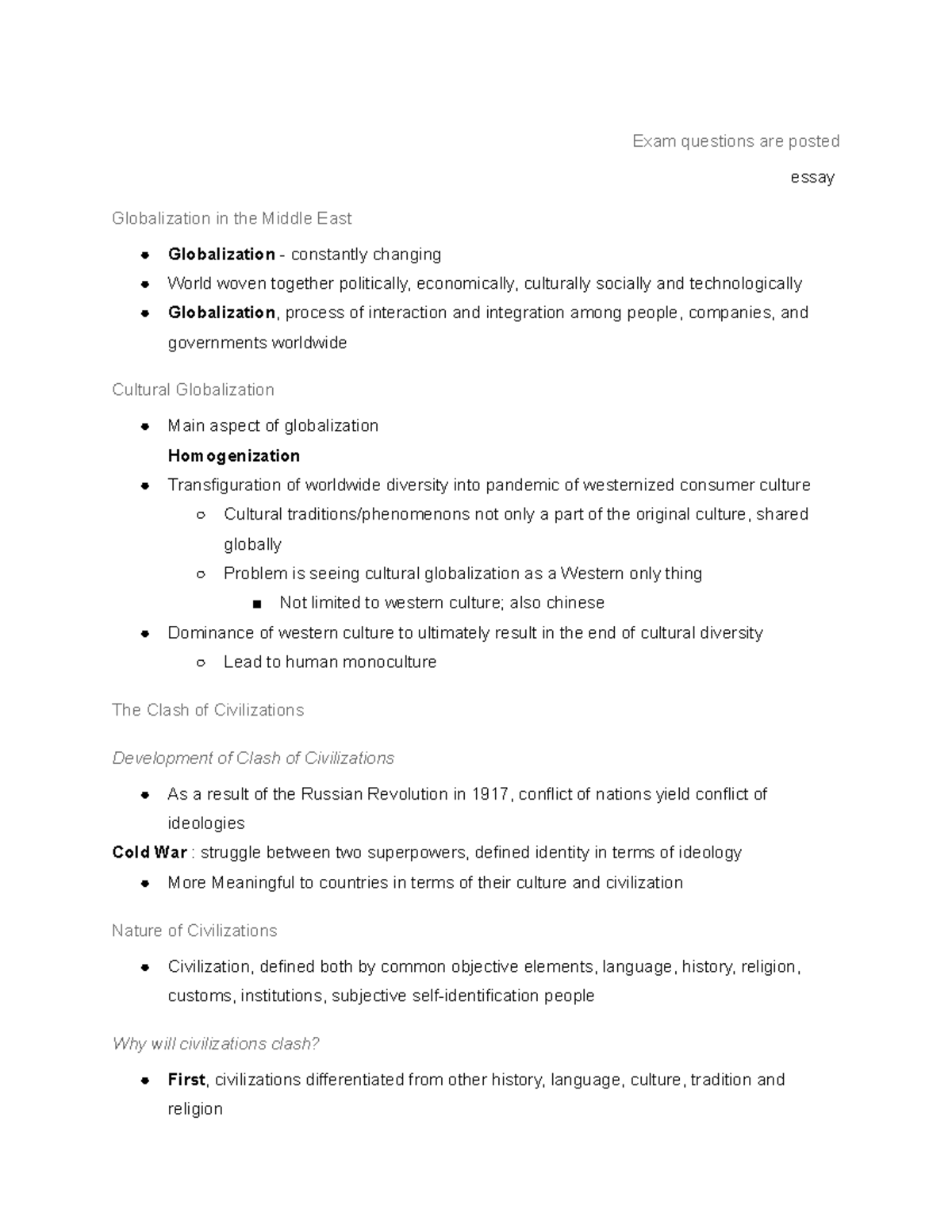 The Significance of Globalization in the Middle East - Exam questions are posted essay ...