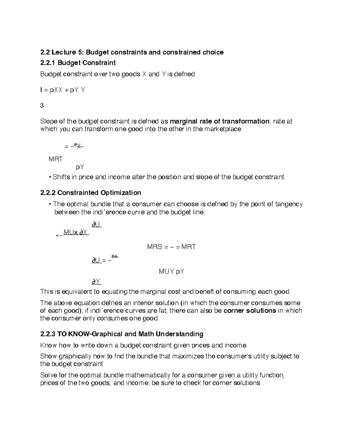 Eco 2 - lesson 2.2 economics notes - 2 Lecture 5: Budget constraints ...