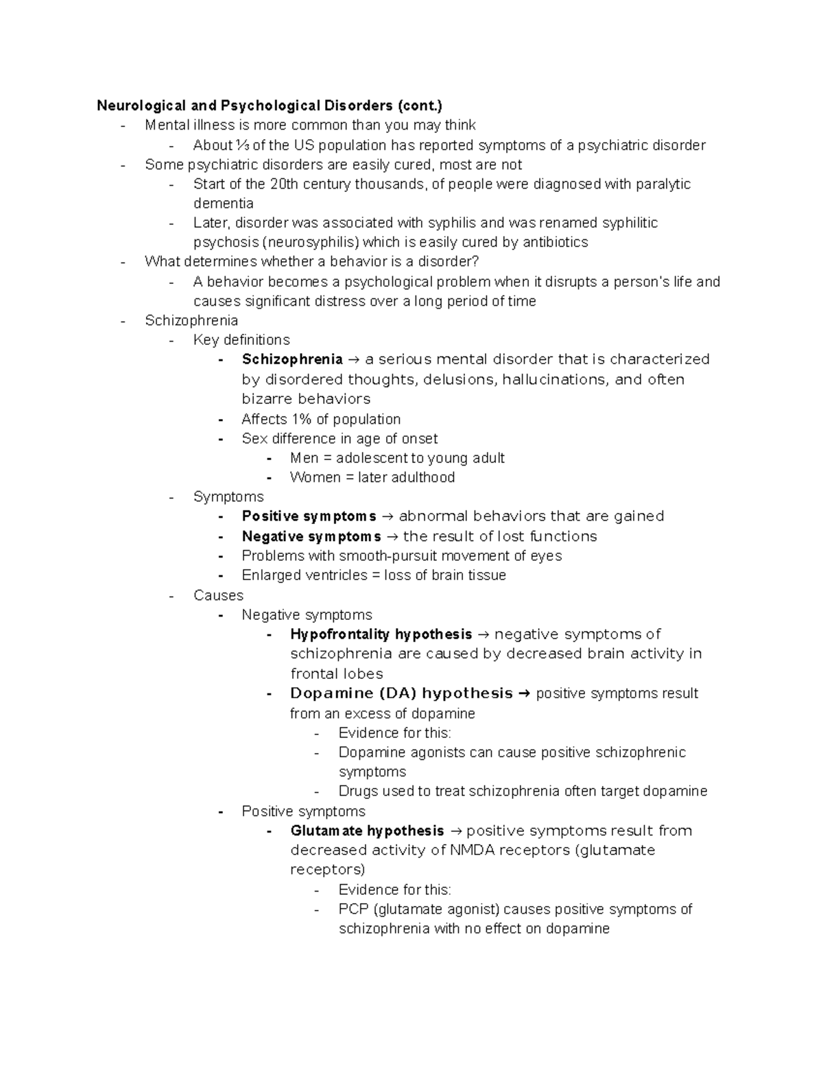 Psychological Disorders with Positive and Negative Symptoms ...