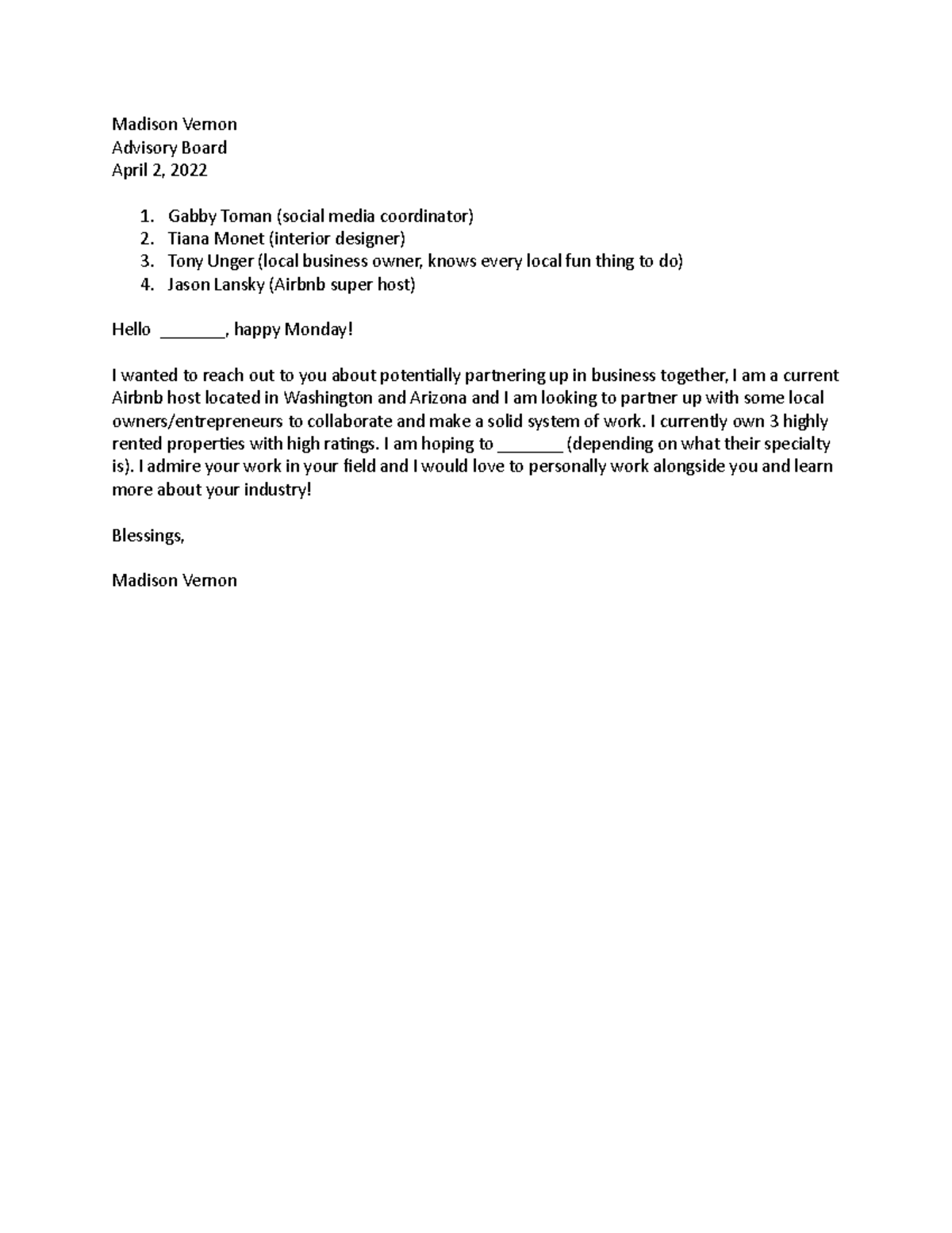 ENT advisory board - Essay/assignment - Madison Vernon Advisory Board ...