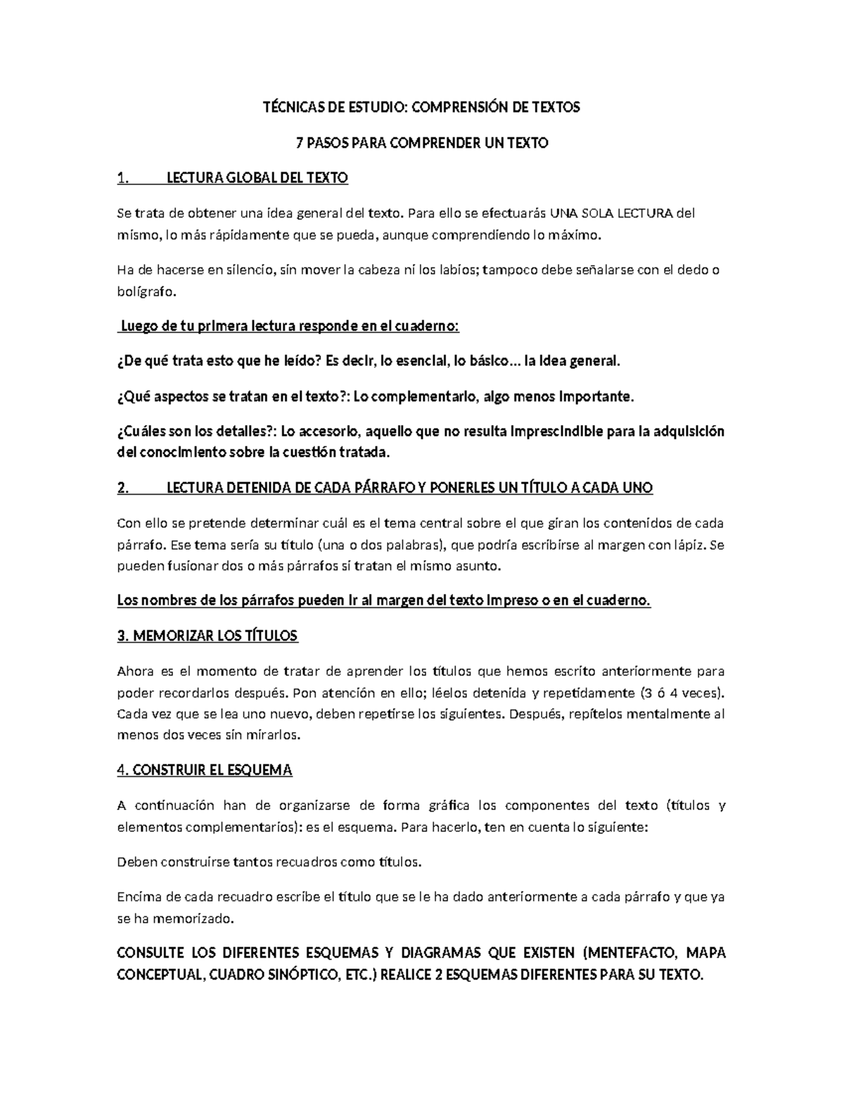 7 Pasos PARA Comprender UN Texto - TÉCNICAS DE ESTUDIO: COMPRENSIÓN DE ...