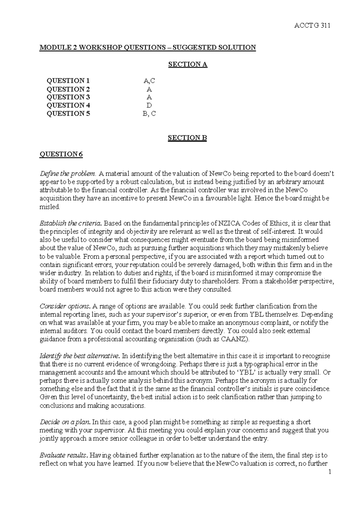 ACCTG 311 Module 2 Workshop Questions - Suggested solution - ACCTG 311 ...