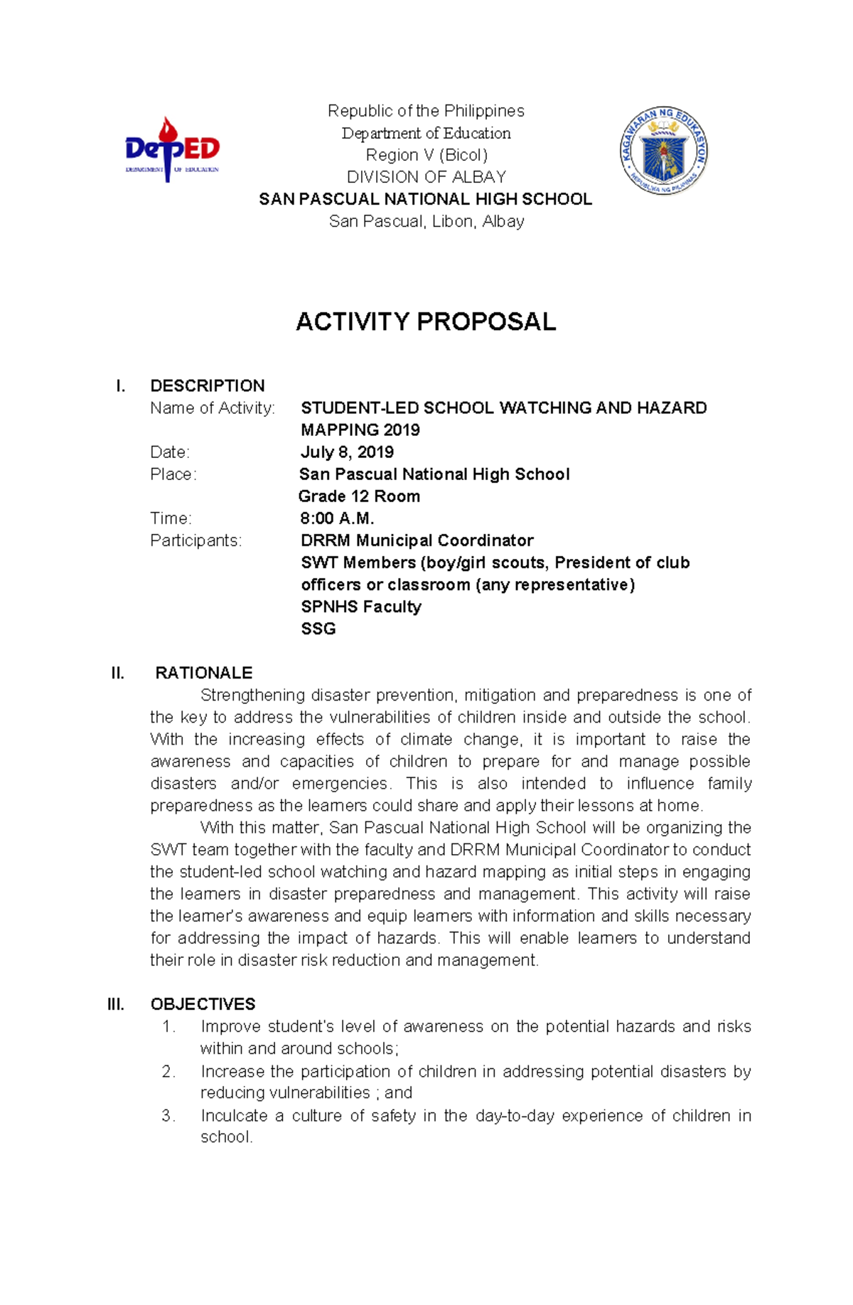 589849869 DRRM Activity Proposal - Republic of the Philippines ...
