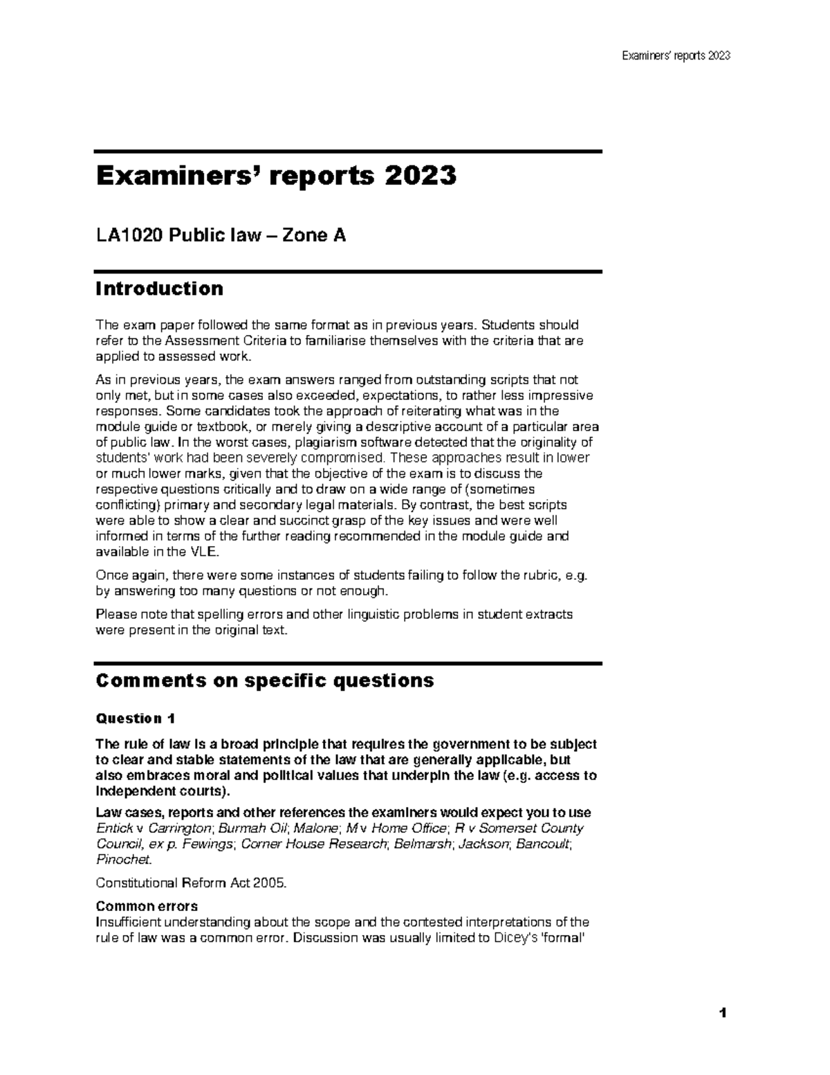 Public report 2023 A - Examiners’ reports 20 23 Examiners’ reports 2023 ...