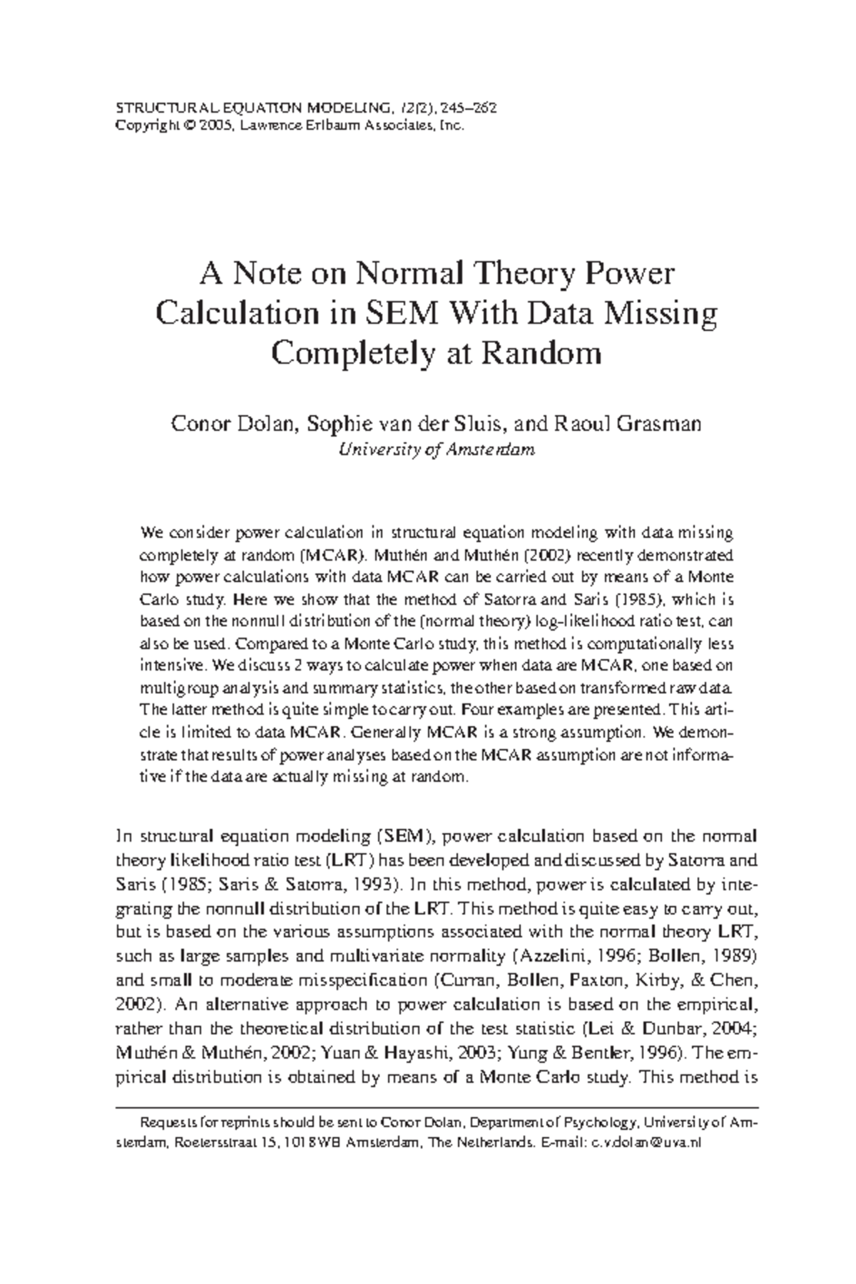 A Note on Normal Theory Power Calculatio - Muthén and Muthén (2002 ...