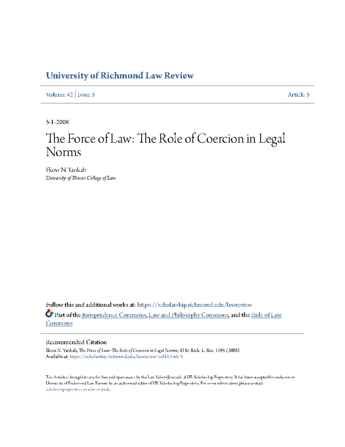 Role of Coercion - Yankah University of Illinois College of Law Follow ...