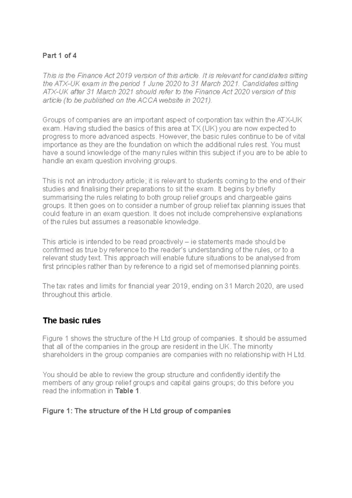 Corporation Tax Group relief - Part 1 of 4 This is the Finance Act 2019 ...