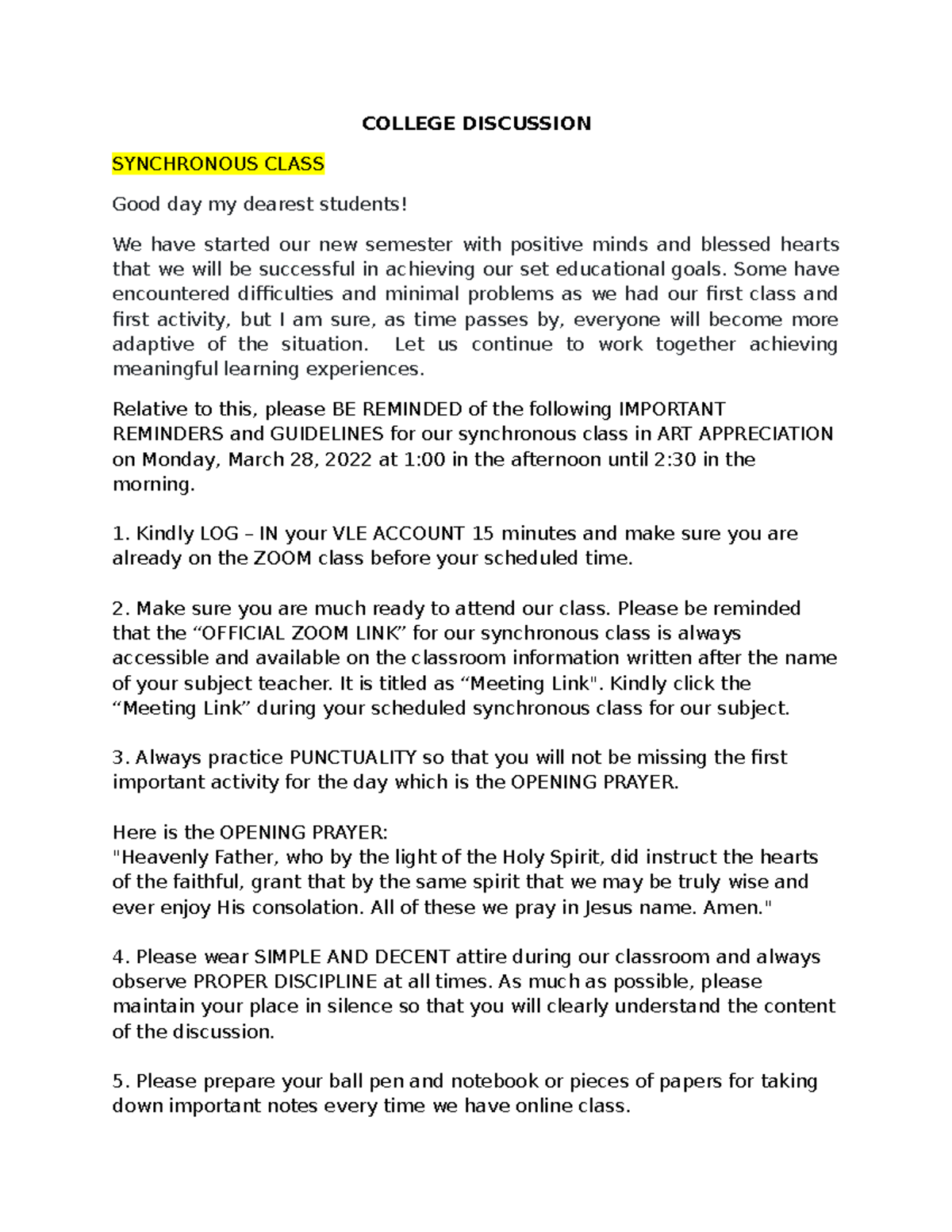 WEEK 3 College Discussion for synchronous session - COLLEGE DISCUSSION SYNCHRONOUS CLASS Good ...