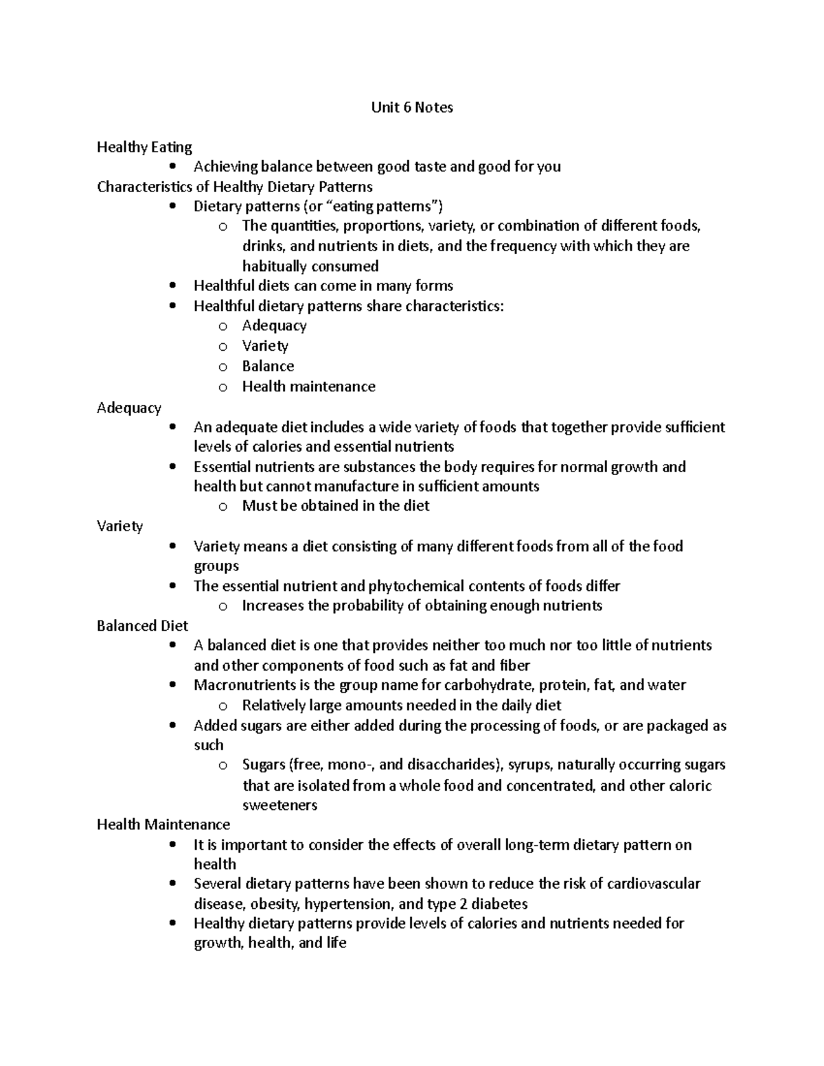 Unit 6 Notes - Healthy Eating - Unit 6 Notes Healthy Eating Achieving ...