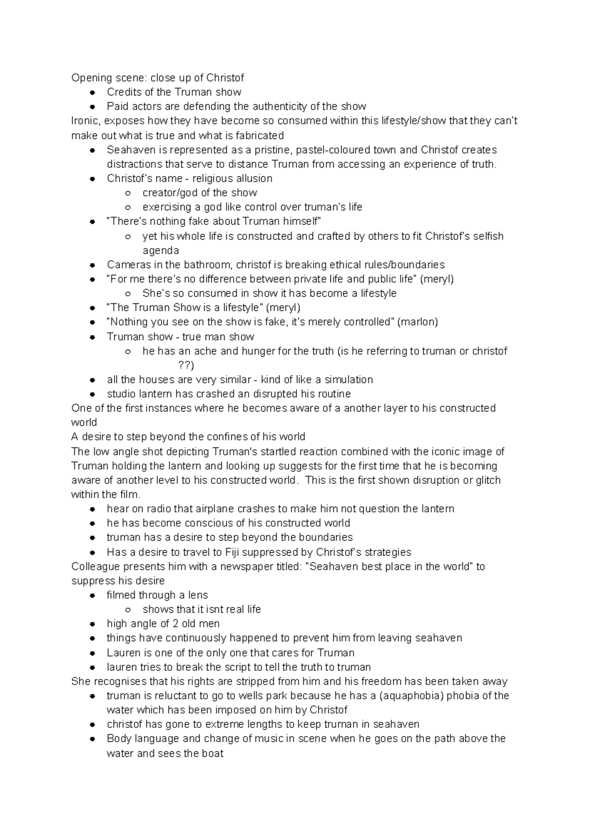 Truman show notes - Opening scene: close up of Christof Credits of the ...