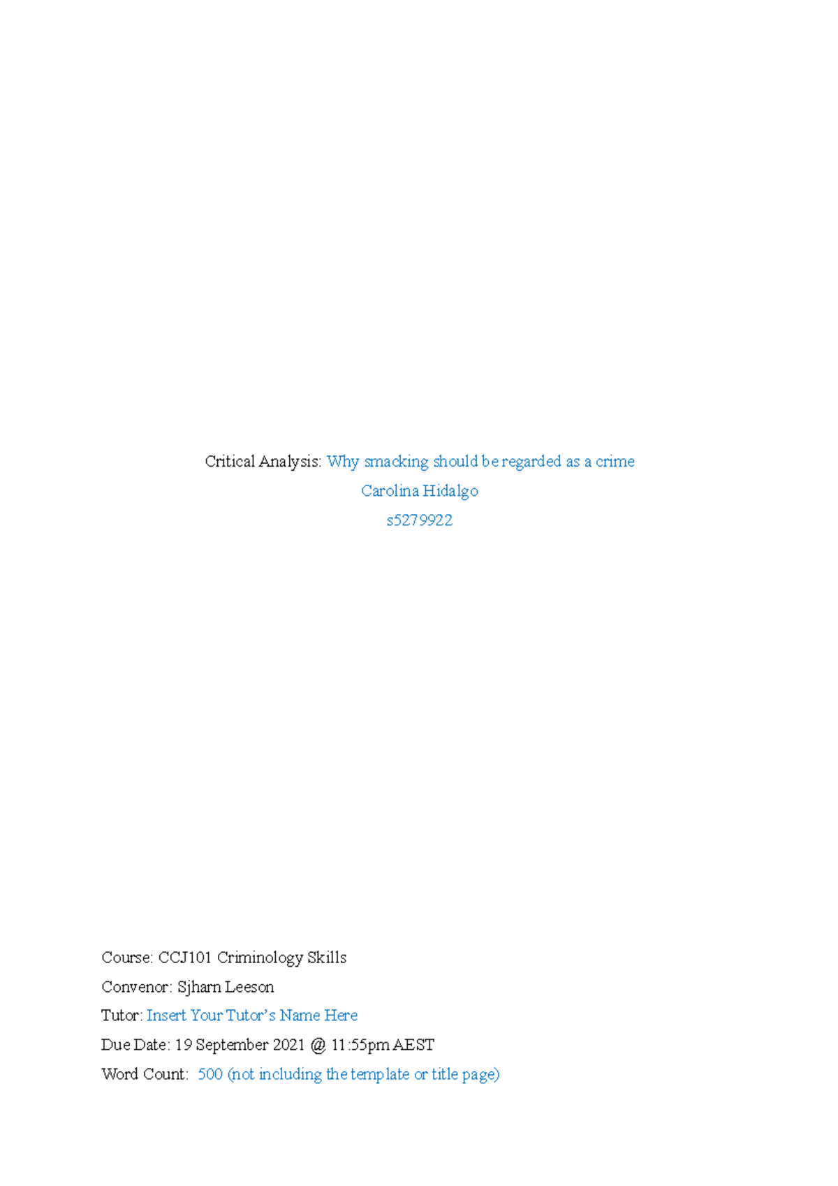 Assignment 2- Critical Analysis - Critical Analysis: Why smacking ...