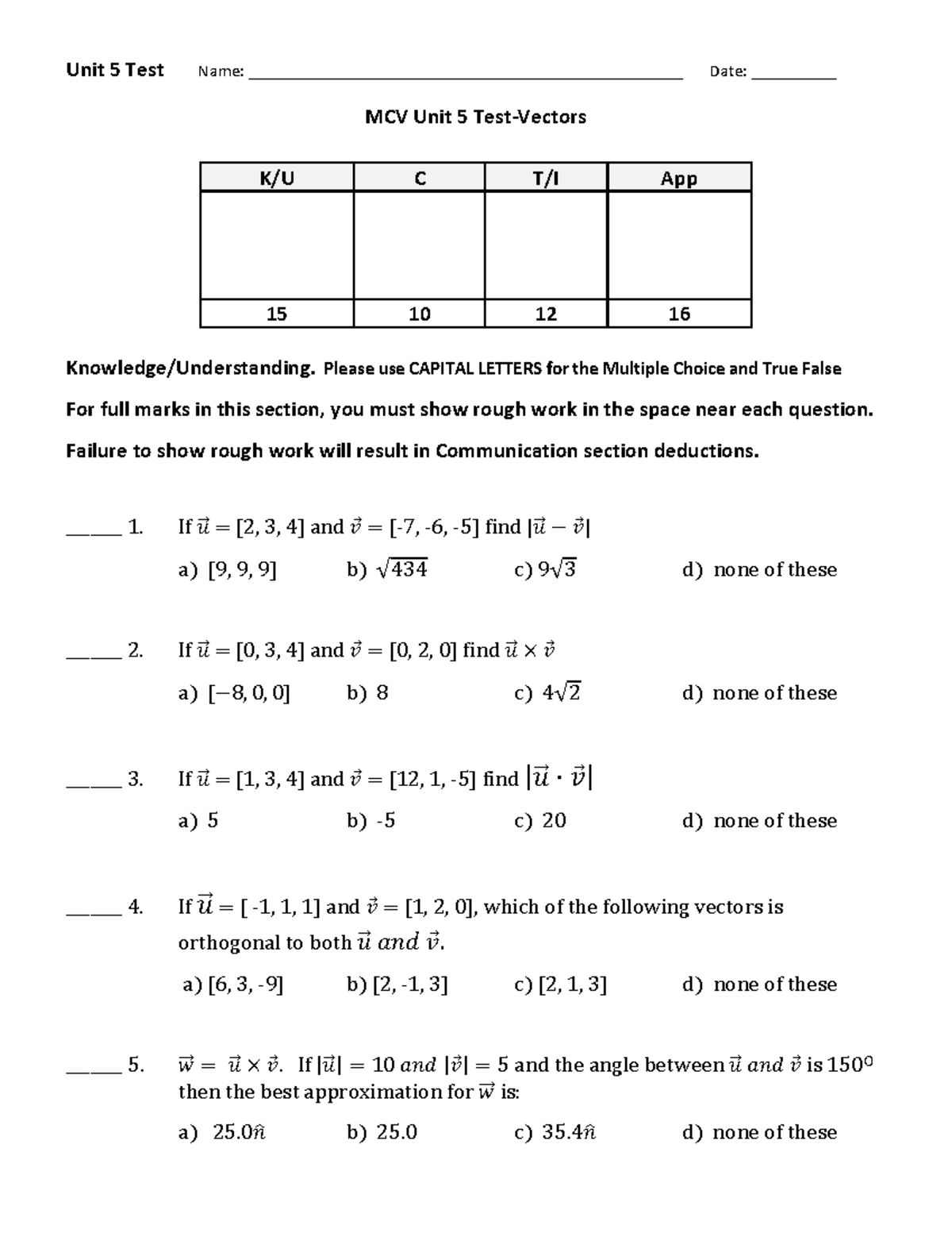 1717598886-Unit5Test MCV4U - MCV Unit 5 Test-Vectors Knowledge ...