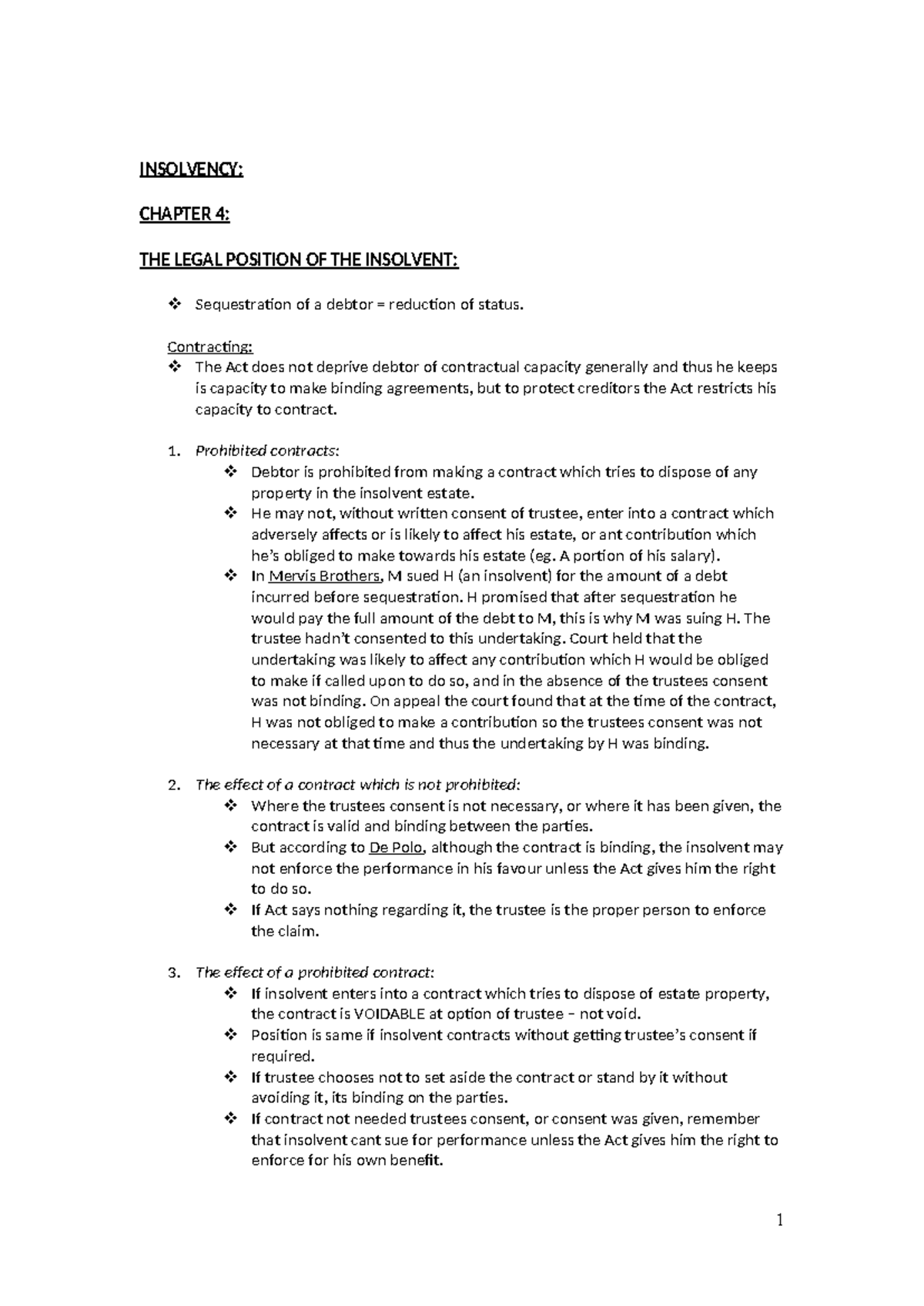 MRL3701-Chp-4 - Notes for chapter 4 - INSOLVENCY: CHAPTER 4: THE LEGAL ...