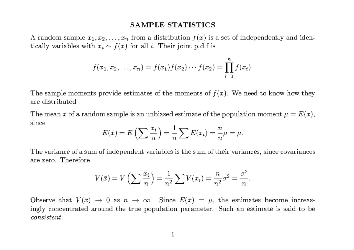 Statslide 8 - Stats - SAMPLE STATISTICS A random samplex 1 , x 2 ...