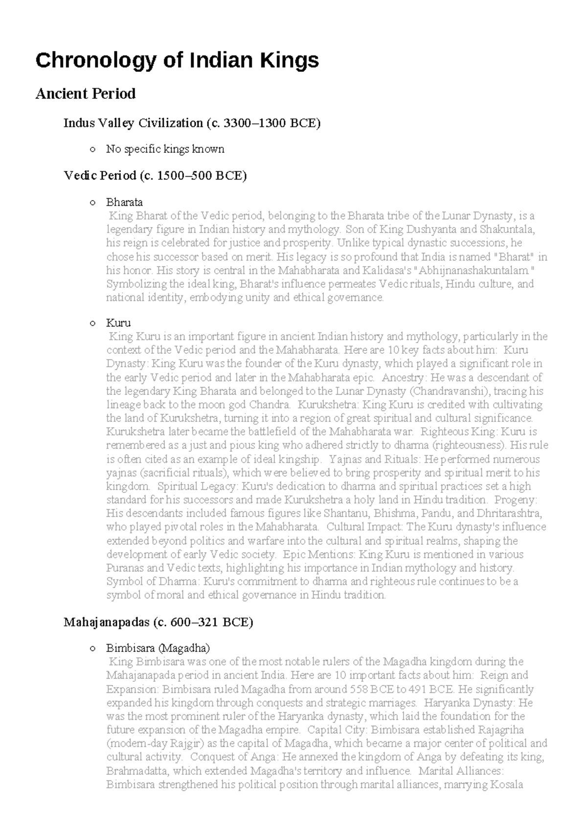 Chronology of Indian Kings - Chronology of Indian Kings Ancient Period ...