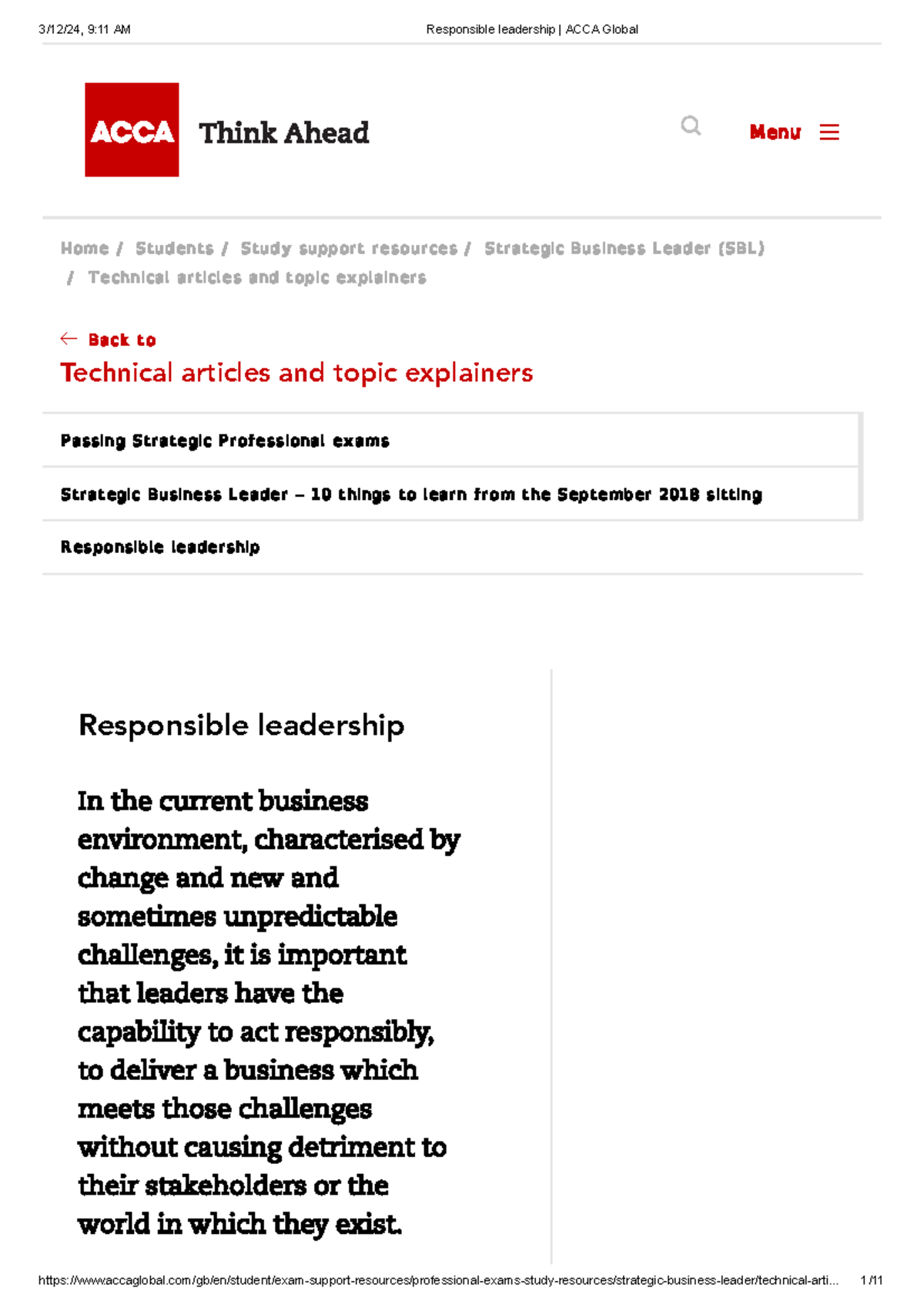Responsible leadership ACCA Global - ####### Home / Students / Study ...