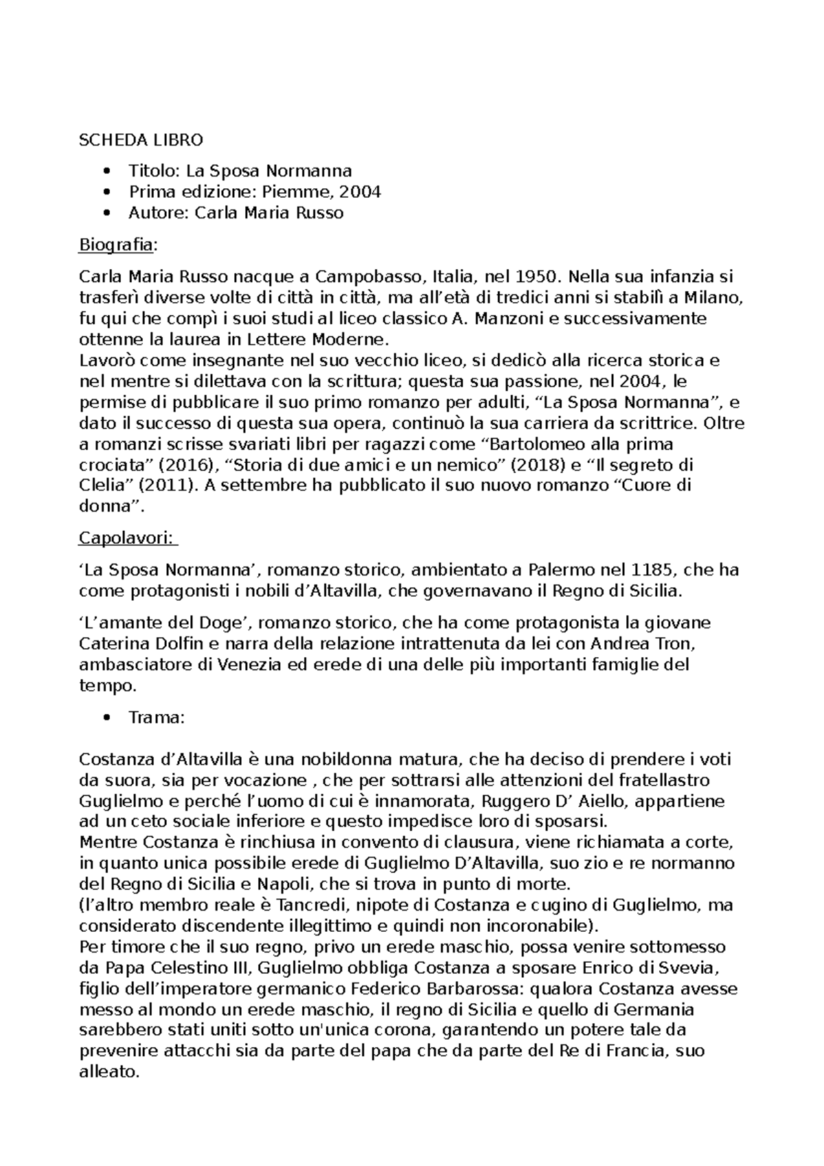 La sposa normanna - scheda libro completa con commento - SCHEDA LIBRO ...