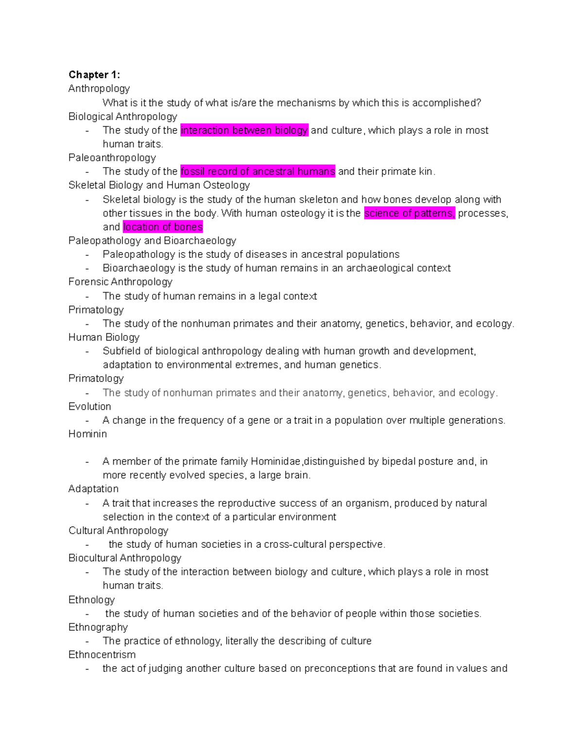 Anthro 110 exam 1 terms - Lecture notes exam study guide - Chapter 1 ...