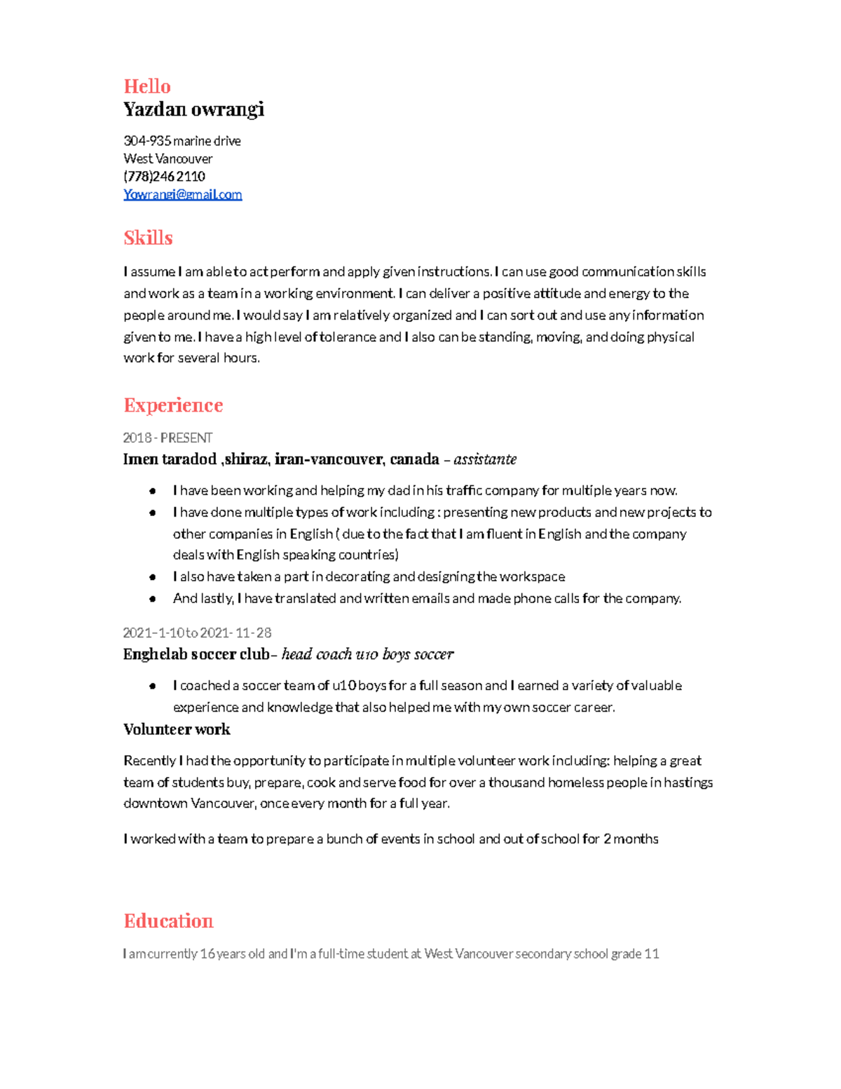 Resume - sdcsdc - Hello Yazdan owrangi 304-935 marine drive West ...