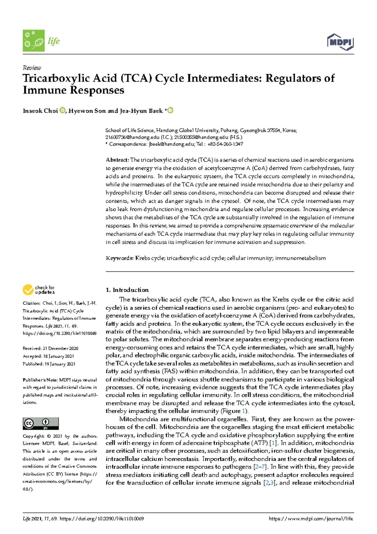 Regulator of Immune Responses - life Review Tricarboxylic Acid (TCA ...