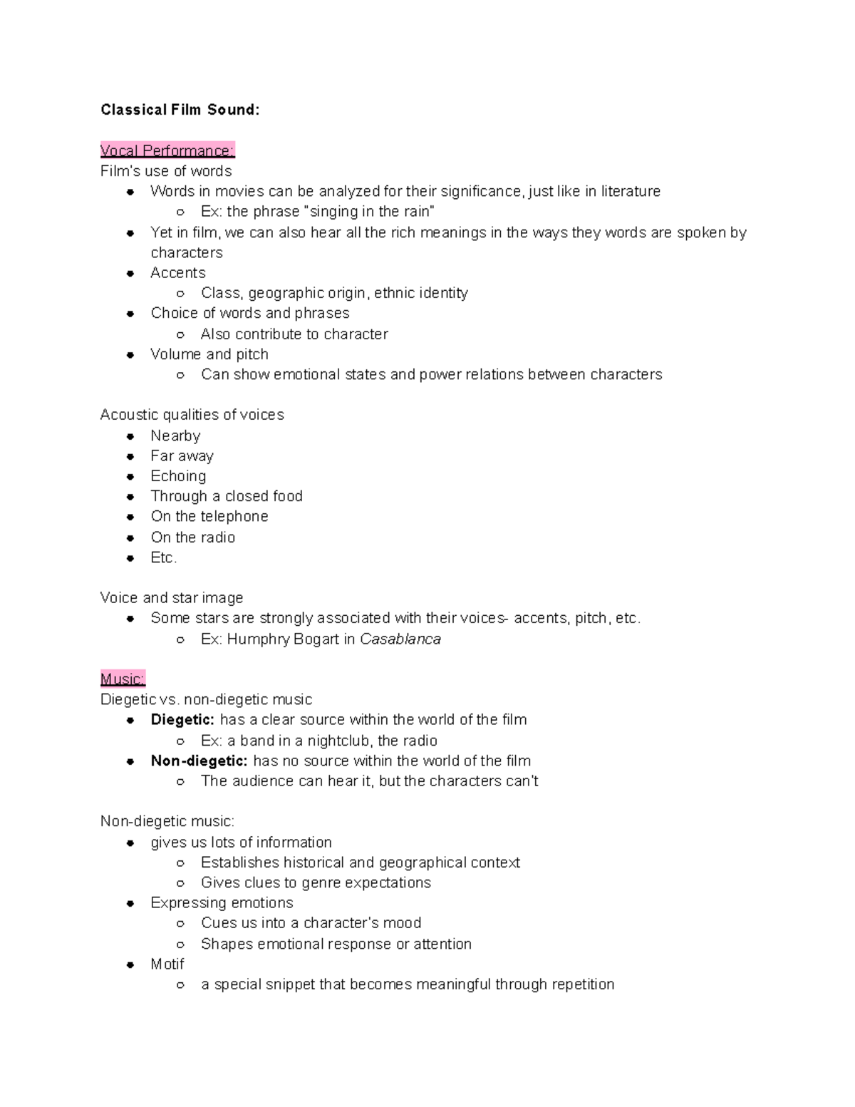 Film History- Classical Film Sound - Classical Film Sound: Vocal ...