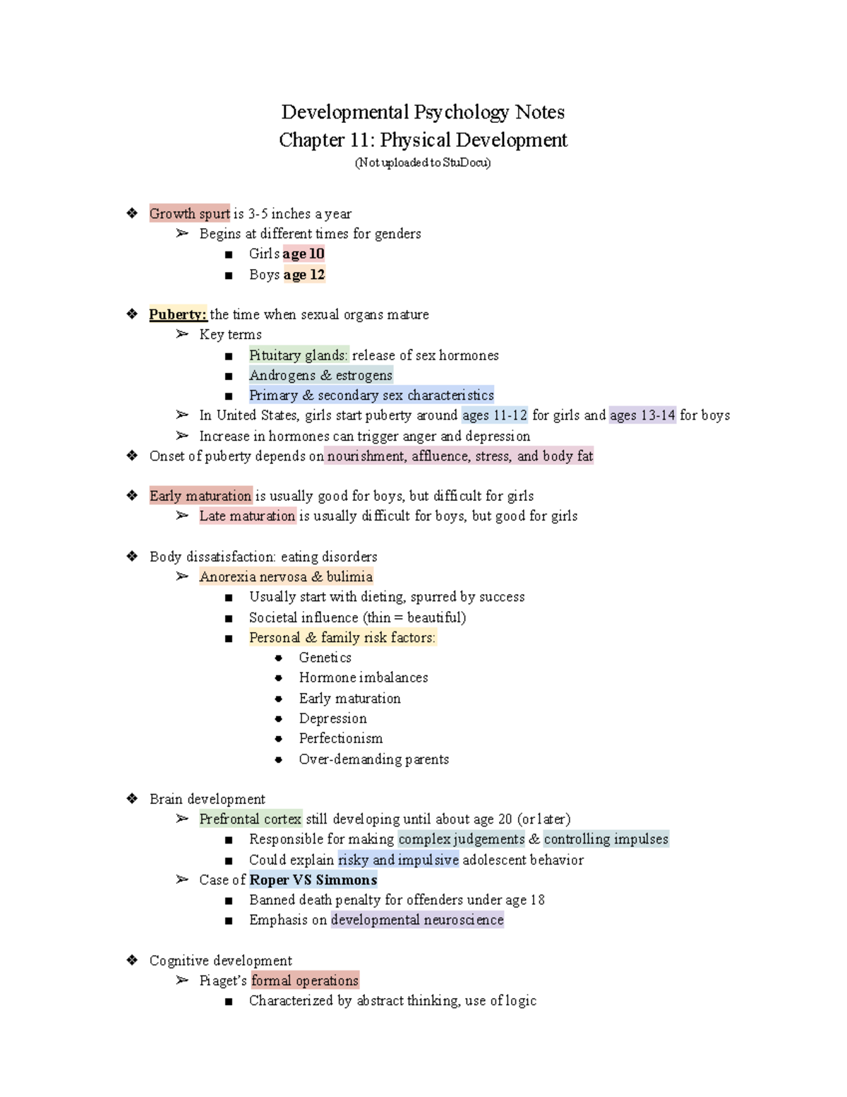 Developmental Psychology: Physical Development - PSYC 231 - Xavier ...