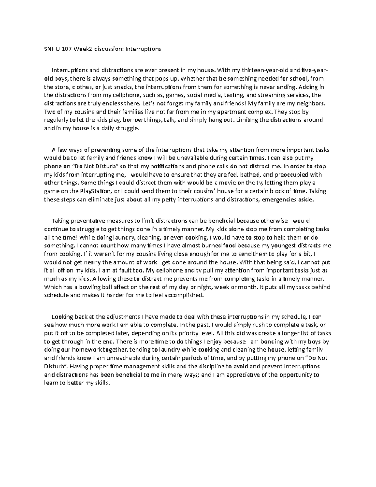 SNHU 107 Week2 discussion - SNHU 107 Week2 discussion: Interruptions ...