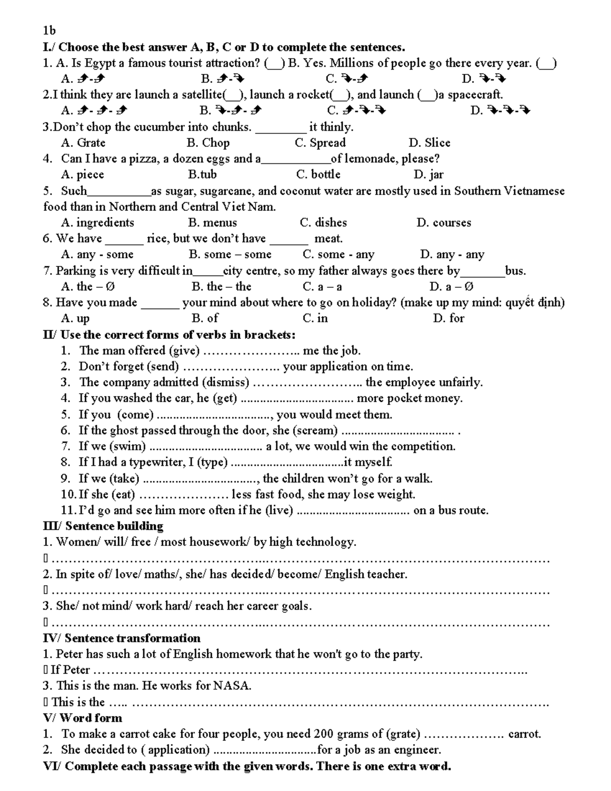 TA9 HKII - sample test 1b - 21-22 - 1b I./ Choose the best answer A, B ...
