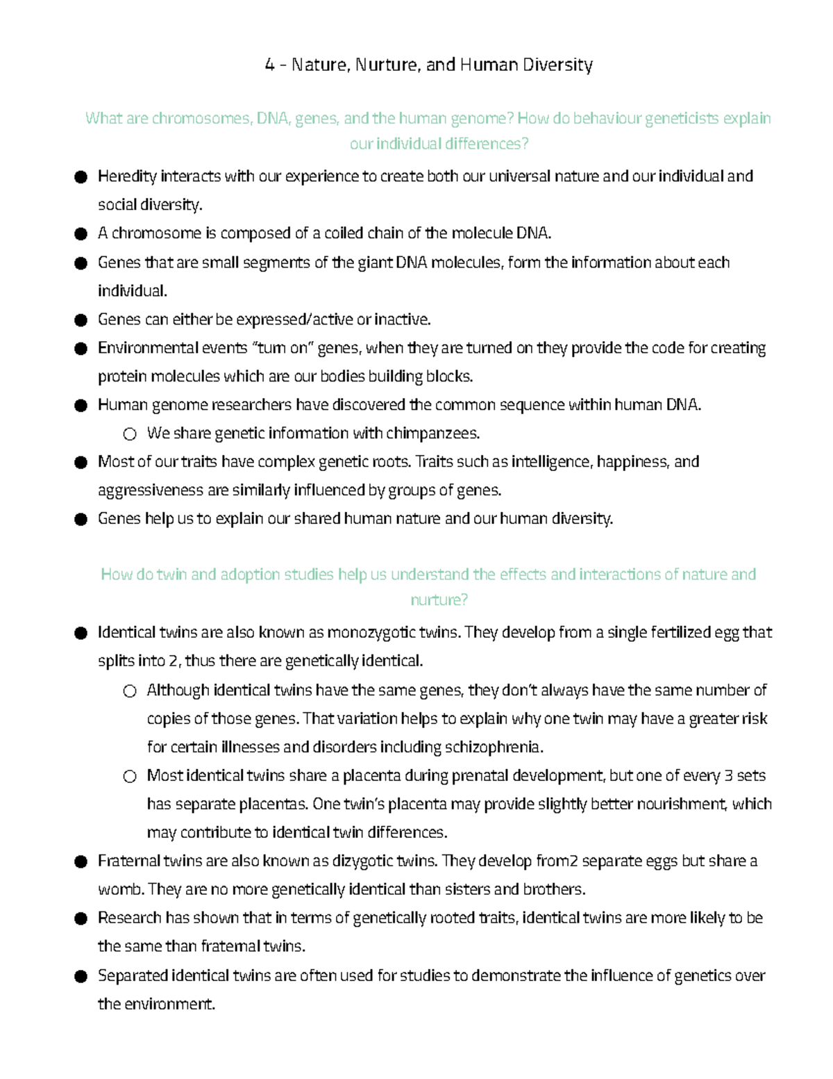 Chapter 4 Textbook - 4 Nature, Nurture, and Human Diversity What are ...