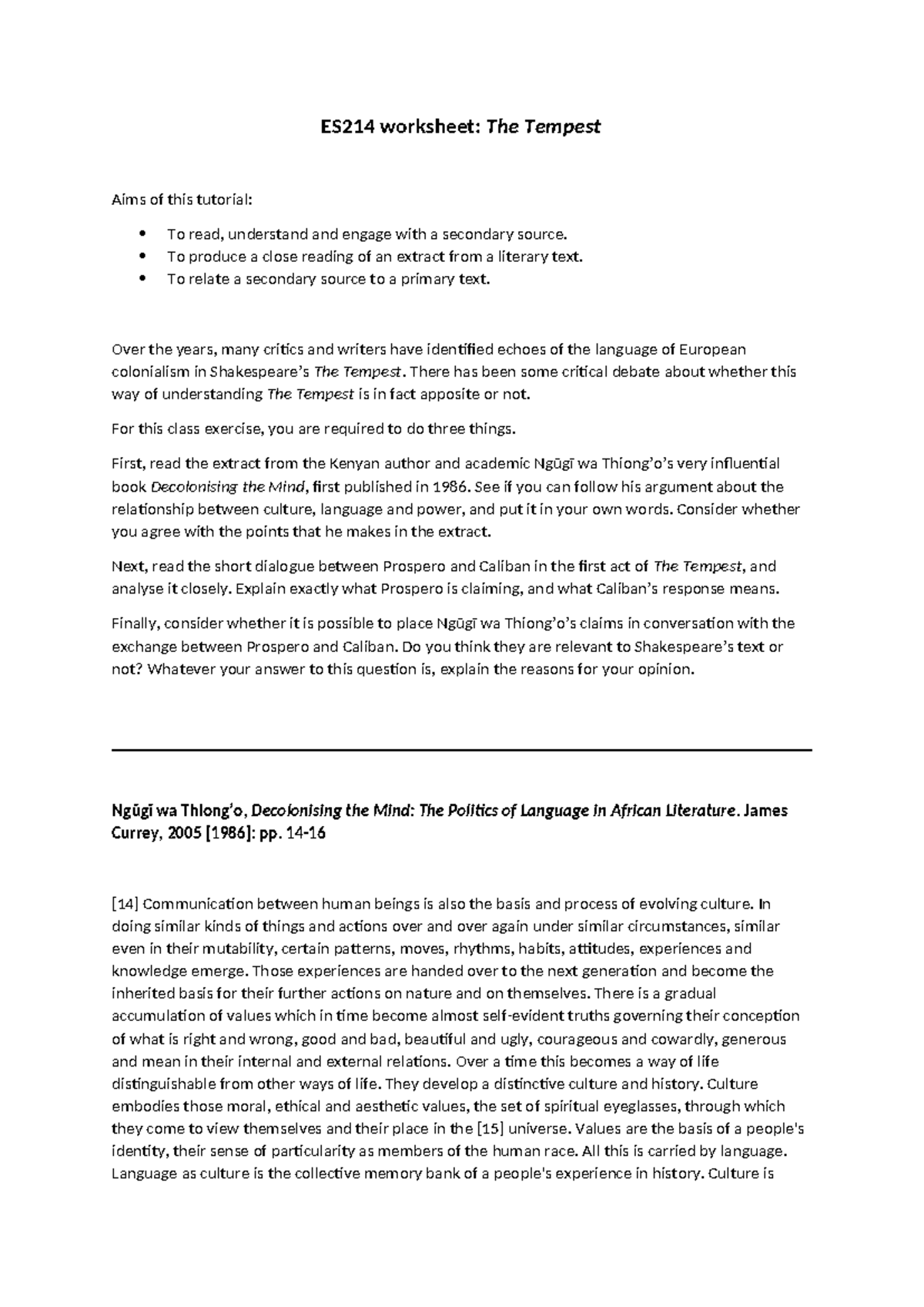 Week 9 Tempest Worksheet - ES214 worksheet: The Tempest Aims of this ...