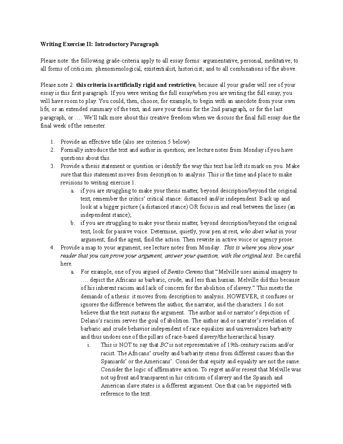 Writing Exercise II Introductory Paragraph - Please note 2: this ...