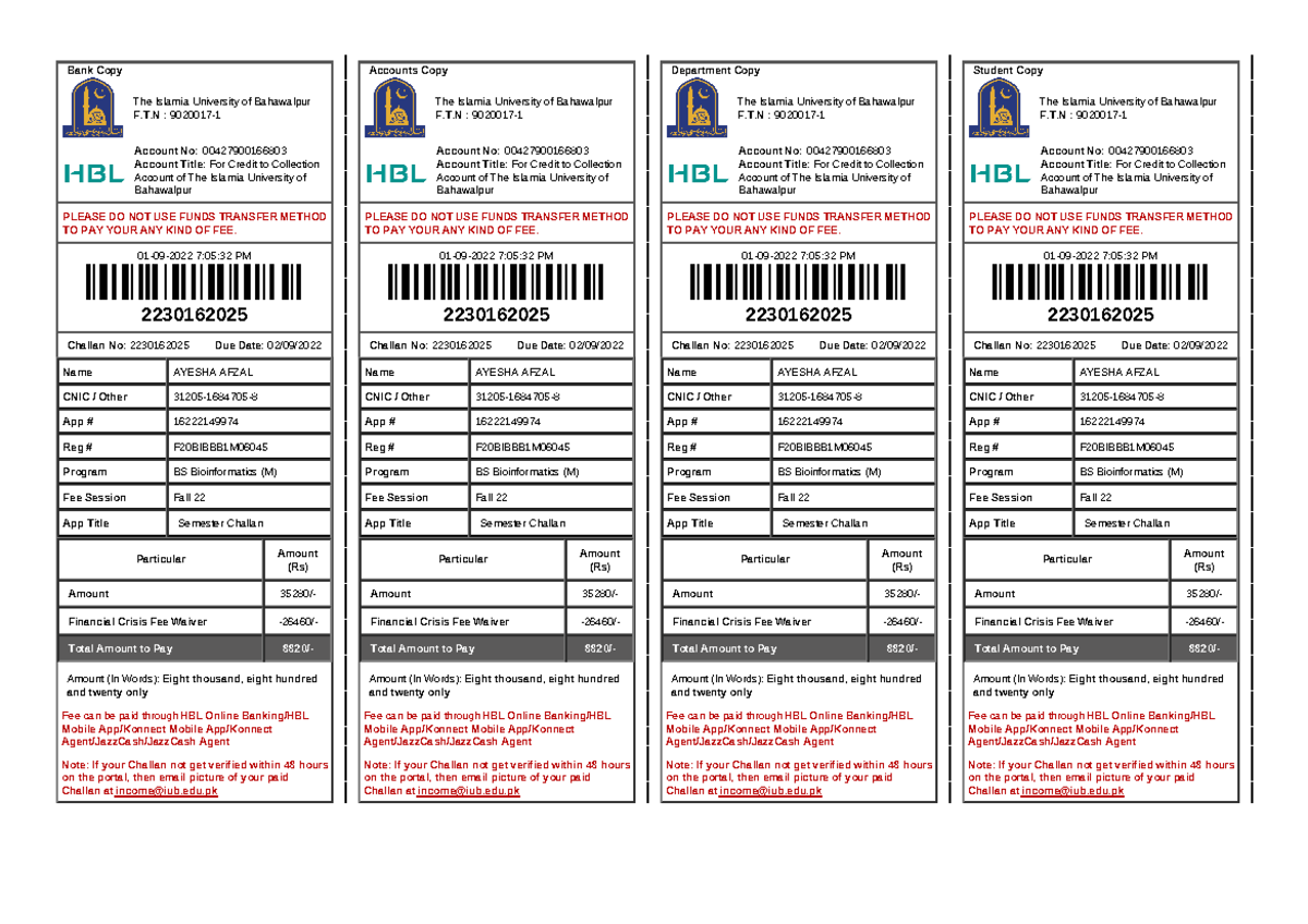 2230162025 - I am a student - Bank Copy Challan No: 2230162025 Accounts ...