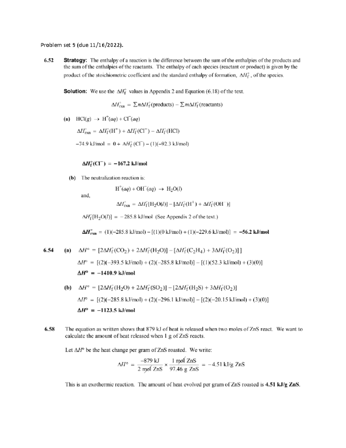 Problem Set 9 answer - CHEM 120 - Problem set 9 (due 11/16/2022). - Studocu