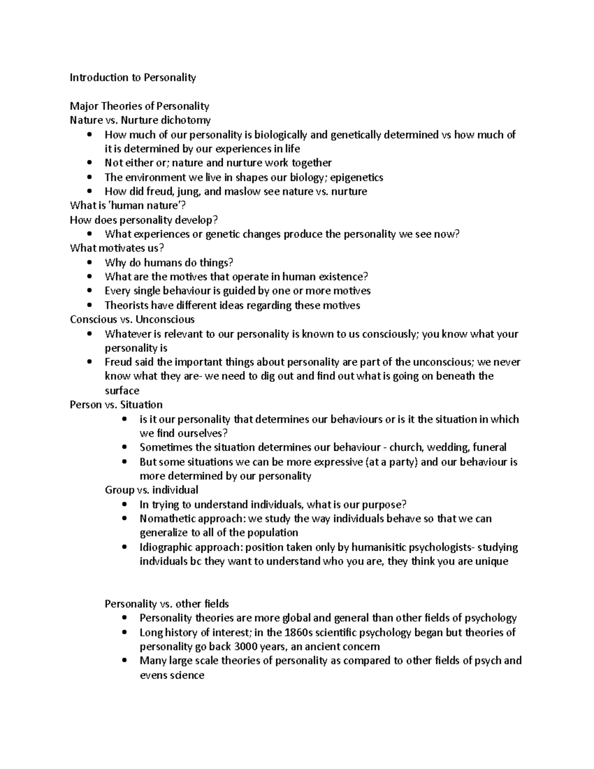 Introduction to Personality - Introduction to Personality Major ...