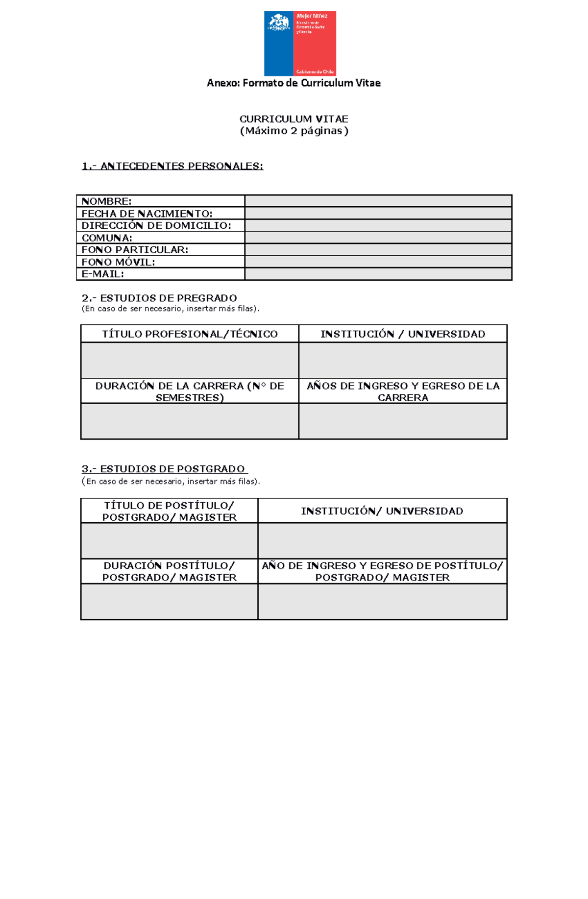 Anexo-9-Formato-CV - fomato de cv para mejor niñez - Anexo: Formato de ...